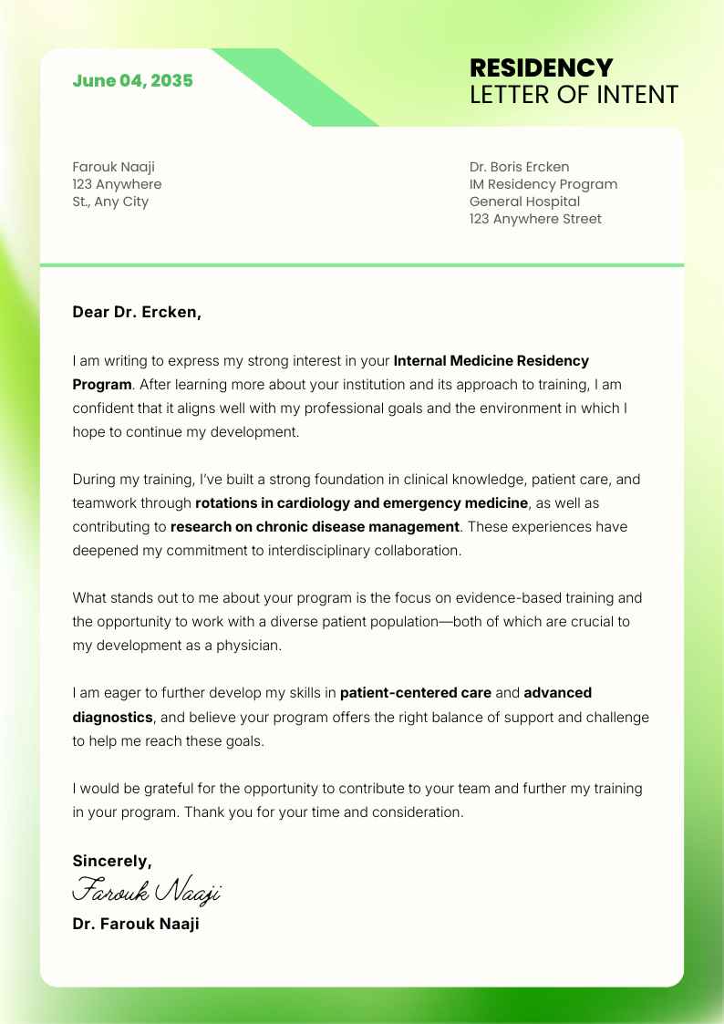 Template surat niat residensi dalam slide untuk Canva