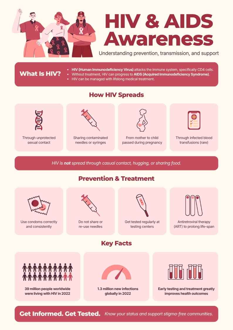 Template de infográfico sobre HIV e AIDS grátis