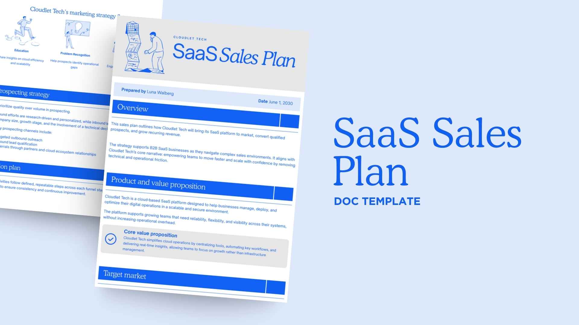 Template de plano de vendas SaaS em documento grátis