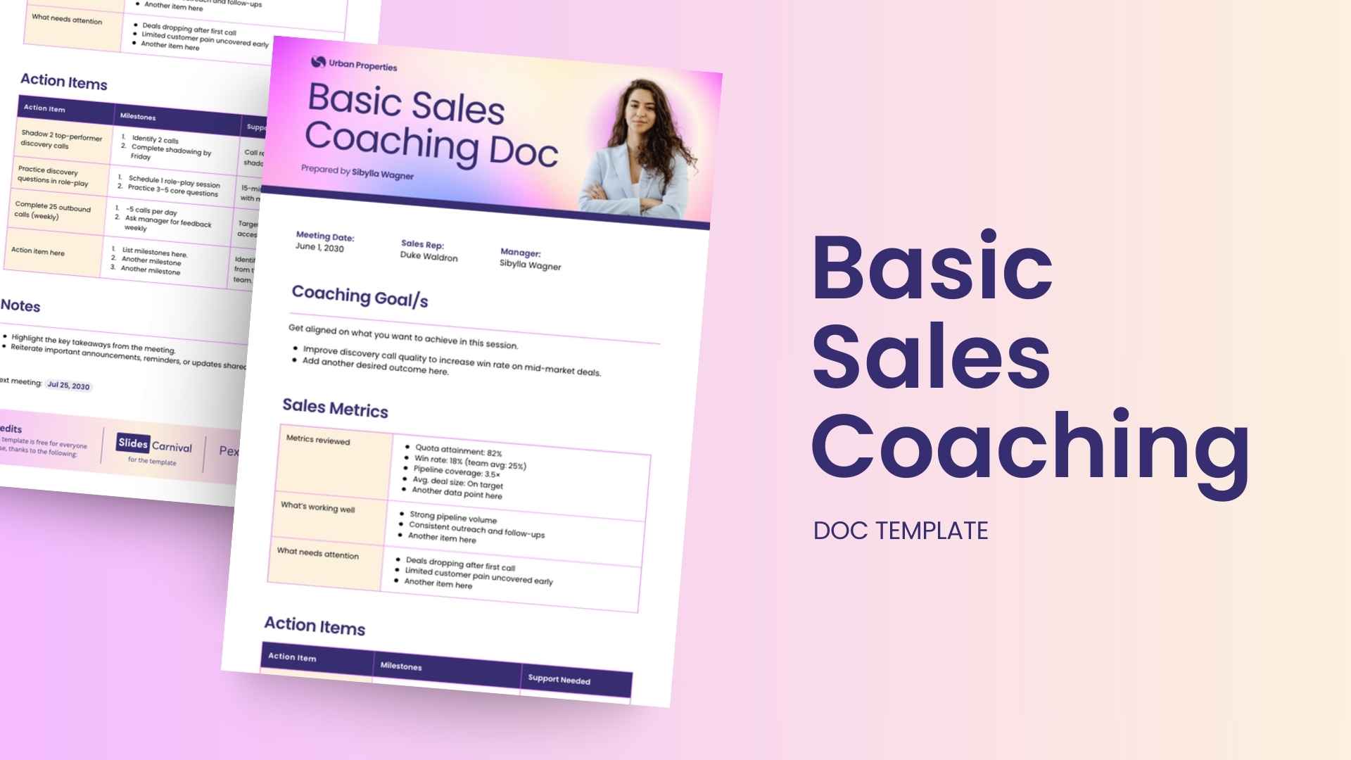 Template de coaching de vendas em documento grátis