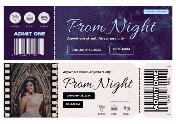 Prom Night Printable Ticket. Free PPT & Google Slides Template ...
