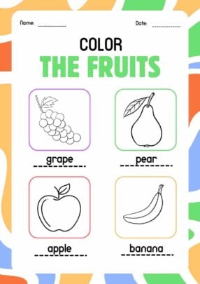 Fruits Coloring Worksheet. Free Worksheet Template — SlidesCarnival