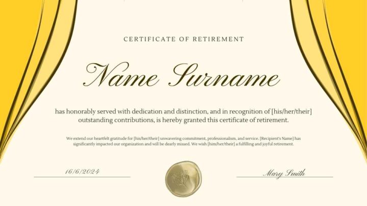 Retirement Certificate. Free Certificate Template — SlidesCarnival