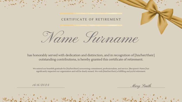 Retirement Certificate. Free Certificate Template — SlidesCarnival