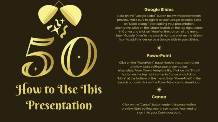 Gold Glamorous 50th Birthday Mini. PPT & Google Slides Template ...
