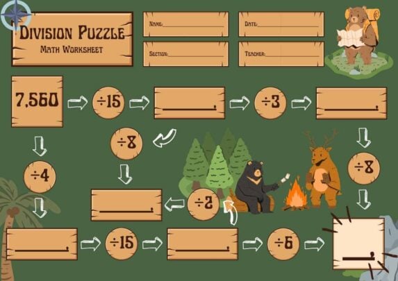 Division Math Puzzle Worksheet. Free Worksheet Template — SlidesCarnival