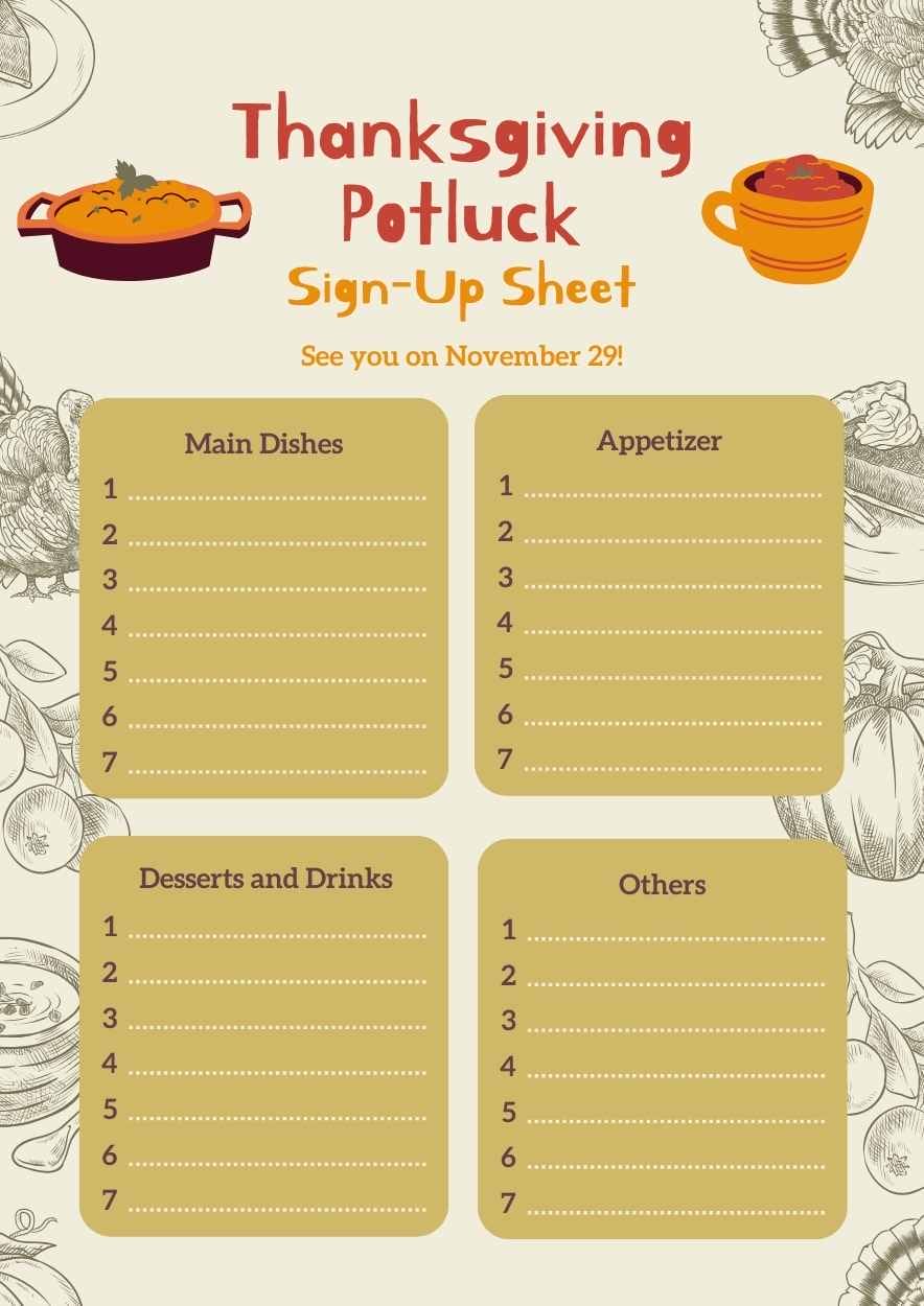 Illustrated Thanksgiving Potluck Sign-Up Sheets – SlidesCarnival