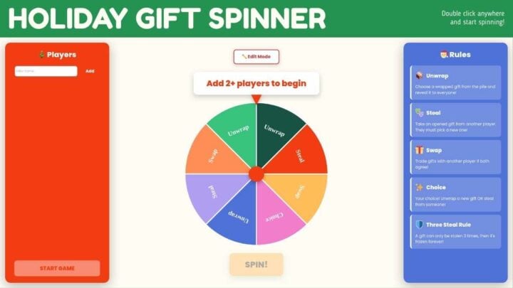 Interactive Christmas Spin-the-Wheel White Elephant Game. Free Game ...