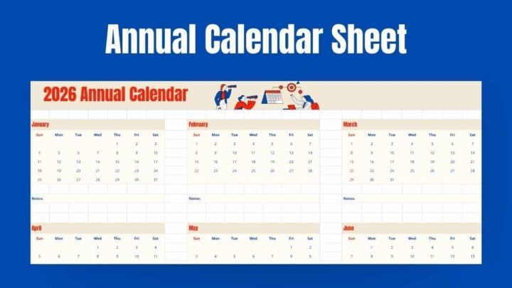 Annual Calendar Sheet. Free Sheet Template — SlidesCarnival