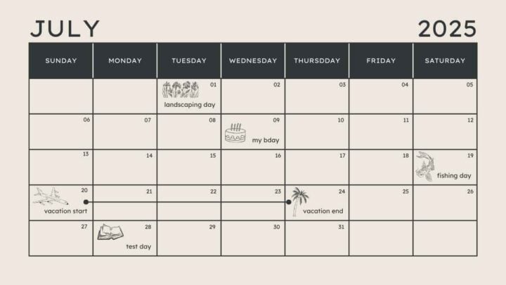 Minimal July Daily Calendar. Free Presentation Template — SlidesCarnival