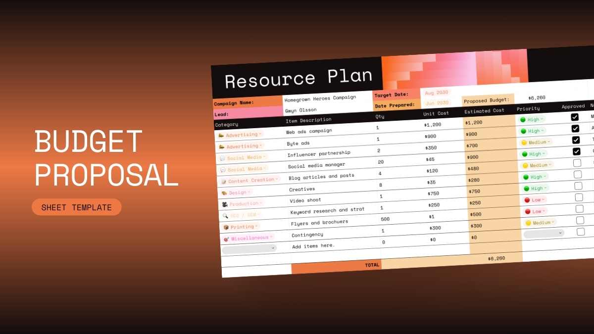 Budget Proposal Sheet. Free Sheet Template — SlidesCarnival