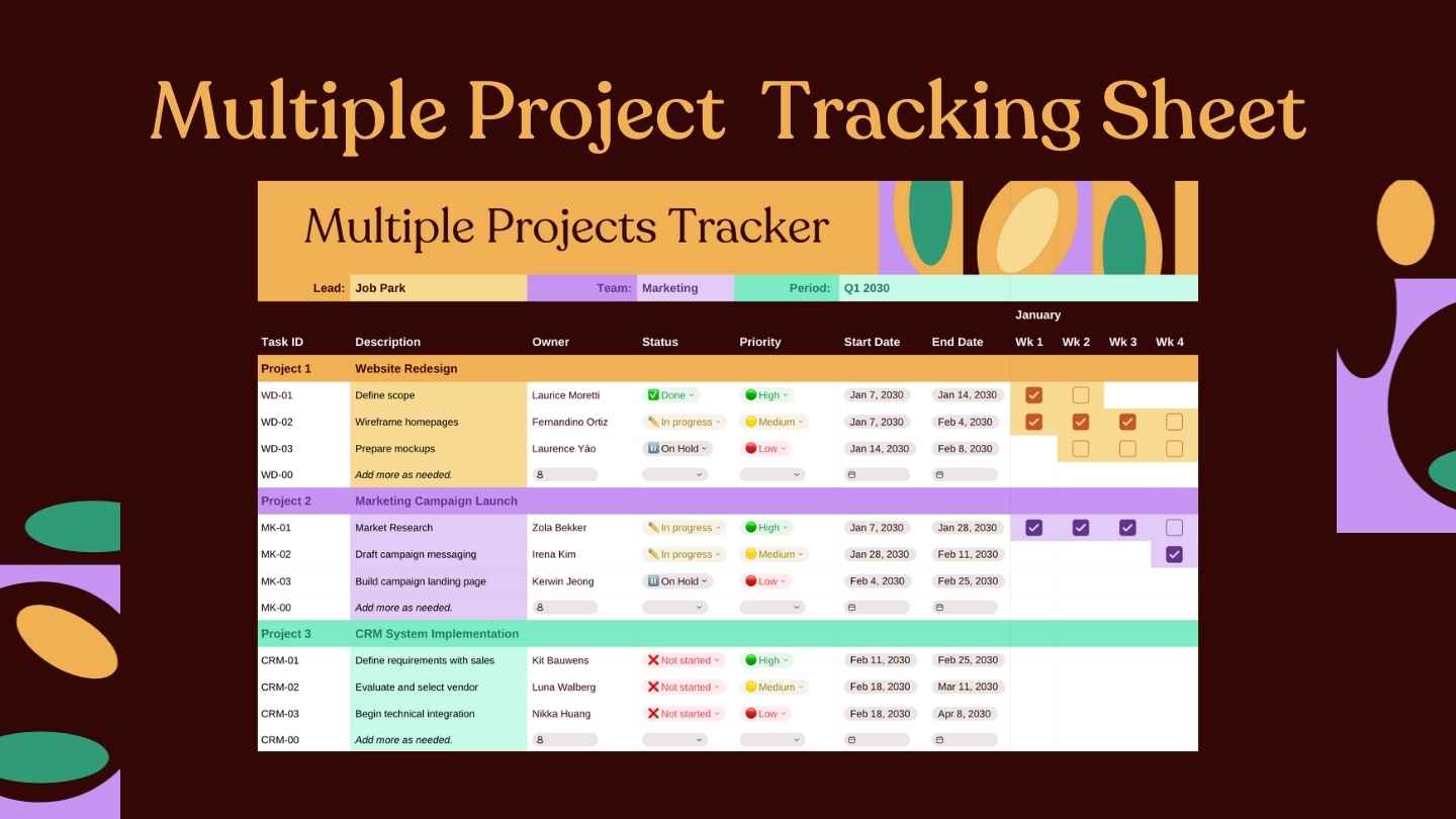 Multiple Project Tracking Sheet. Sheet Template — SlidesCarnival