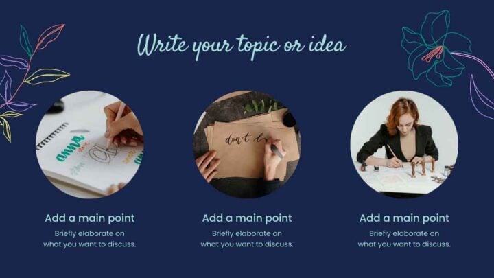 Navy Neon Botanical floral Calligraphy Workshop. Free PPT & Google ...