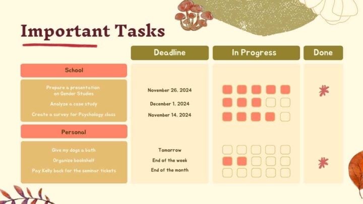 Boho Autumn Leaves Personal Organizer. Free PPT & Google Slides ...