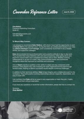 Coworker Reference Letter. Docs Template — SlidesCarnival