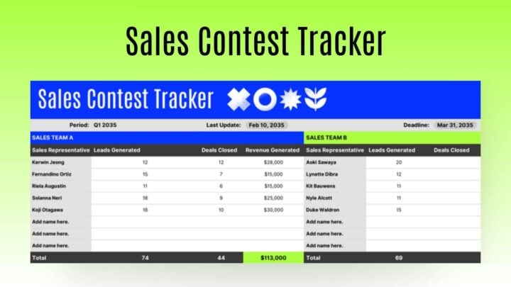 Sales Contest Tracker. Free Sheet Template — SlidesCarnival
