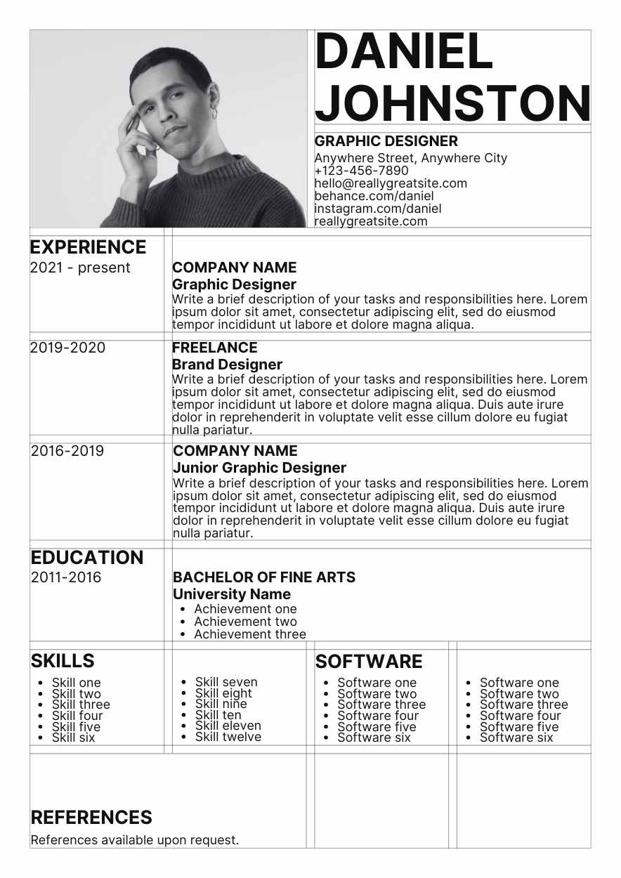 Template de currículo de designer gráfico grátis