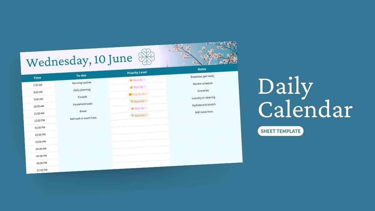 Template de planilha de calendário diário premium