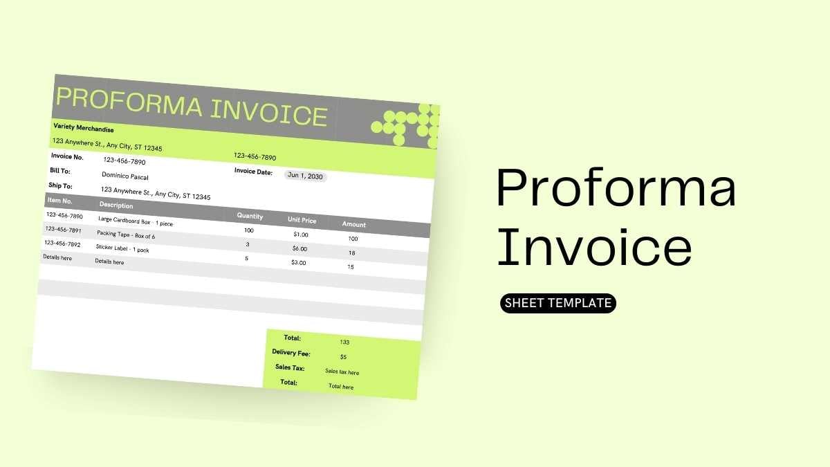 Template de planilha de fatura proforma grátis