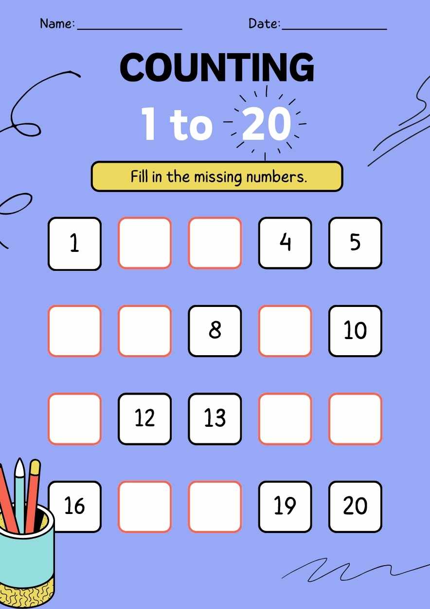 Lembar Kerja Matematika Menghitung Angka 1-20 Lucu - Template ...
