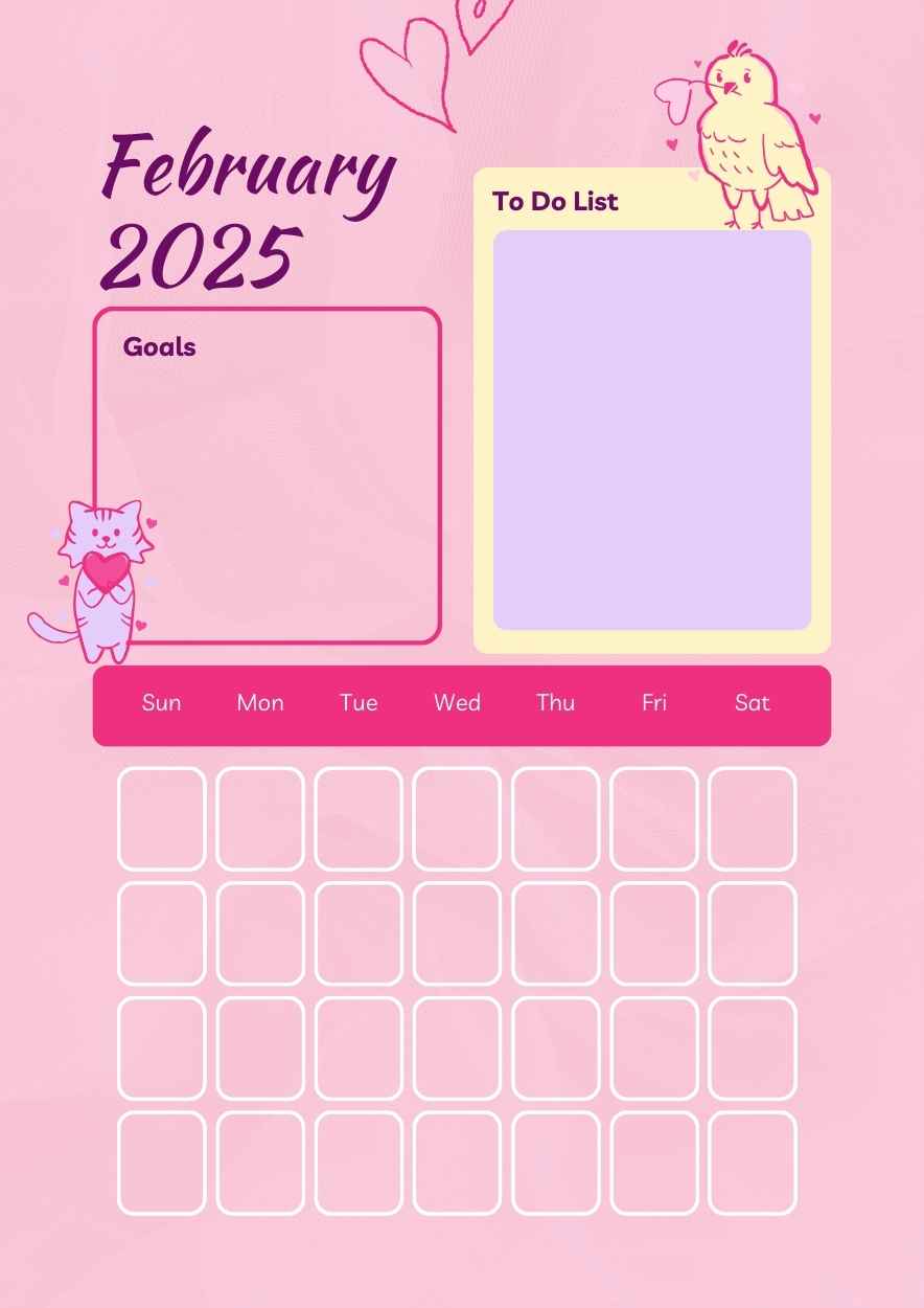 Template kalender Februari: planner slide gratis