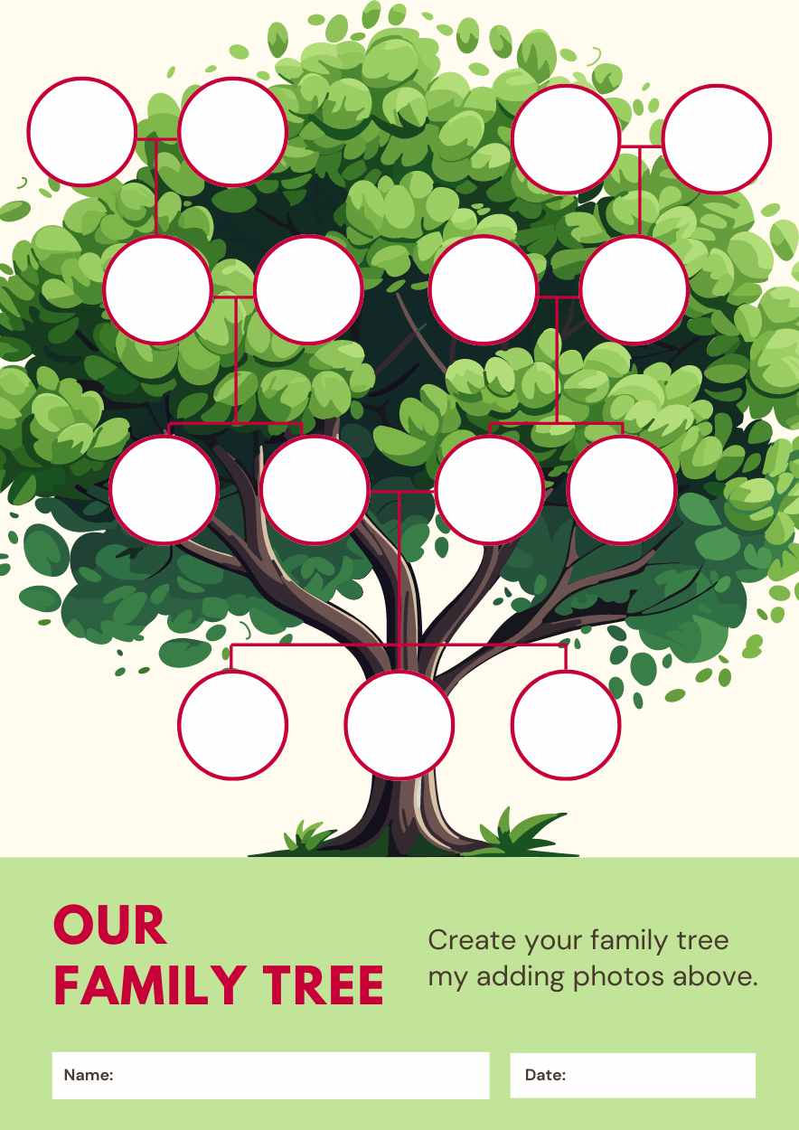 Template worksheet pohon keluarga gratis untuk Canva