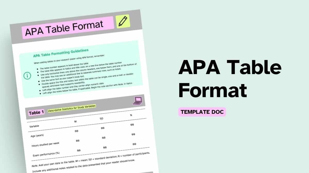 Template tabel APA dalam dokumen gratis